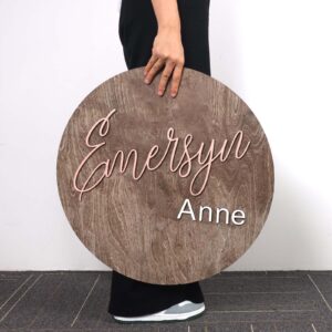 Personalized Wooden Wall Plaque, Custom Round Nursery Name Sign, 8" 12" 18" 20" 24" 30" 3D Wall Art for Children & Kids Rooms, Baby Shower, Wood Family Name Sign Home & Bedroom Decor