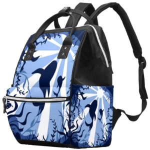 underwater shark silhouette diaper bag backpack baby nappy changing bags multi function large capacity travel bag