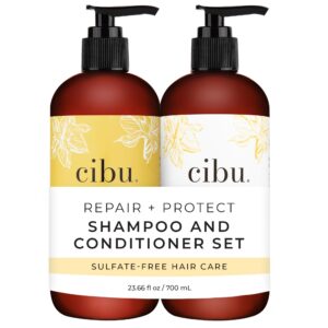 cibu repair + protect shampoo and conditioner bundle 90002 restores damaged hair | protects from breakage | safe for color-treated hair sulfate-free smooths & strengthens fresh scent 11.83oz pack of 2