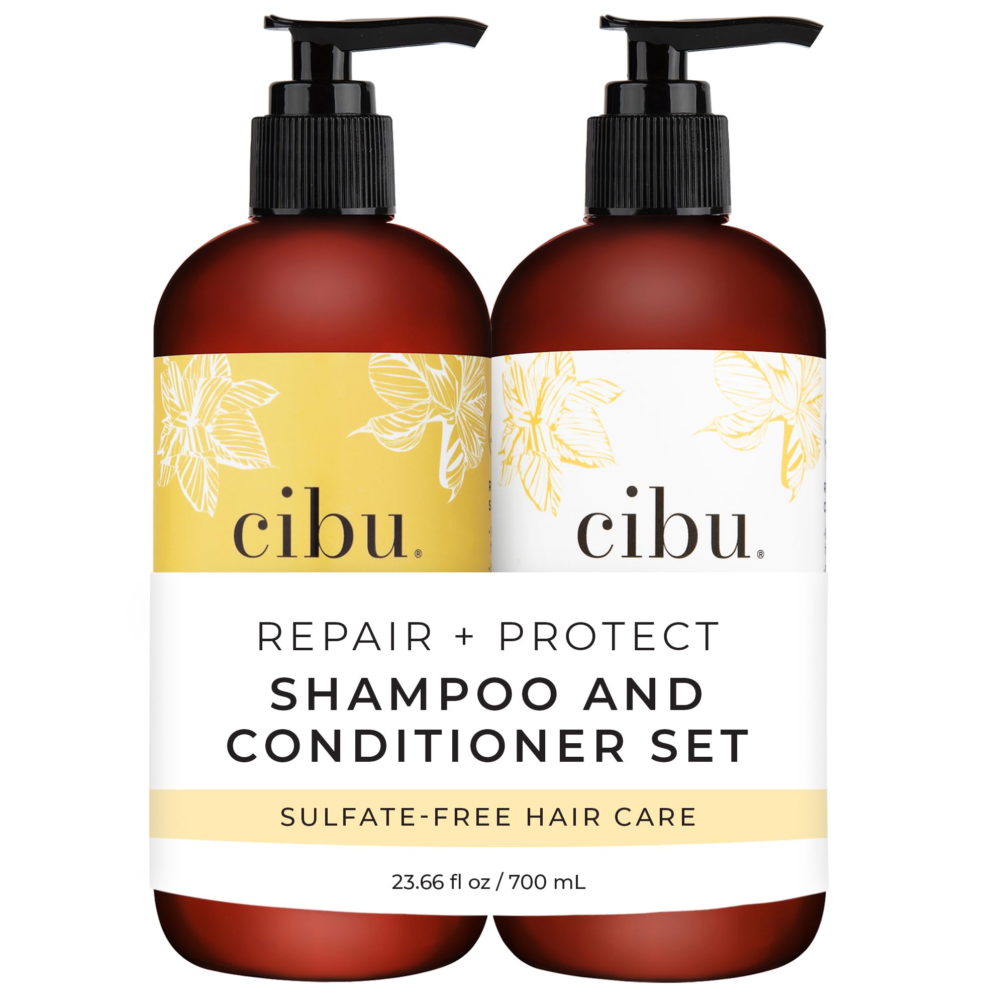 cibu Repair + Protect Shampoo and Conditioner Bundle 90002 Restores Damaged Hair | Protects From Breakage | Safe for Color-Treated Hair Sulfate-Free Smooths & Strengthens Fresh Scent 11.83oz Pack of 2