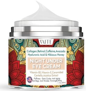 under eye cream with collagen, retinol, caffeine & hyaluronic acid – night & day moisturizer for puffiness, dark circles, anti-aging & wrinkles – enriched with vitamin b5, e, hibiscus & avocado