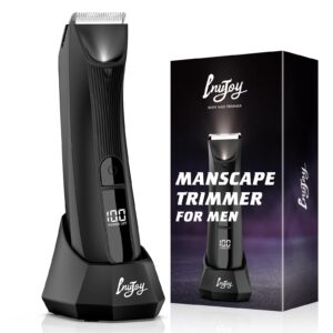 invjoy manscape, body & pubic hair trimmer for men w/light - no nick, no cut, ball trimmer men - no razor burn groin, body groomer shaver, ipx7 waterproof electric razor w/recharge dock, gift for men