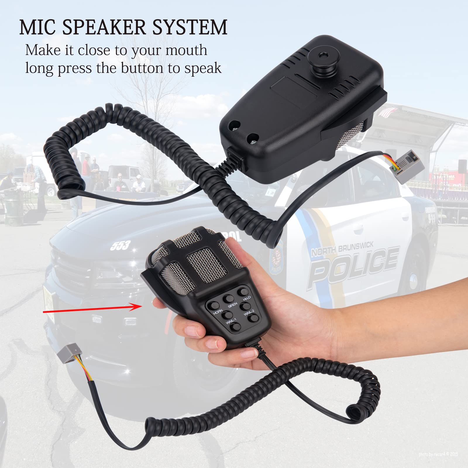 PA System for Car 100W 12V 7 Tone Sound Loud Car Siren Horn with Mic PA Speaker System, Car Megaphone Universal Fit