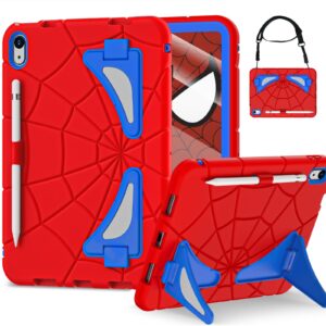 case for ipad 10th generation case ipad 10.9 case 2022 new ipad 10th gen case for kids 10.9 inch shockproof protective cover with pencil holder & shoulder strap & kickstand for kids children -red blue