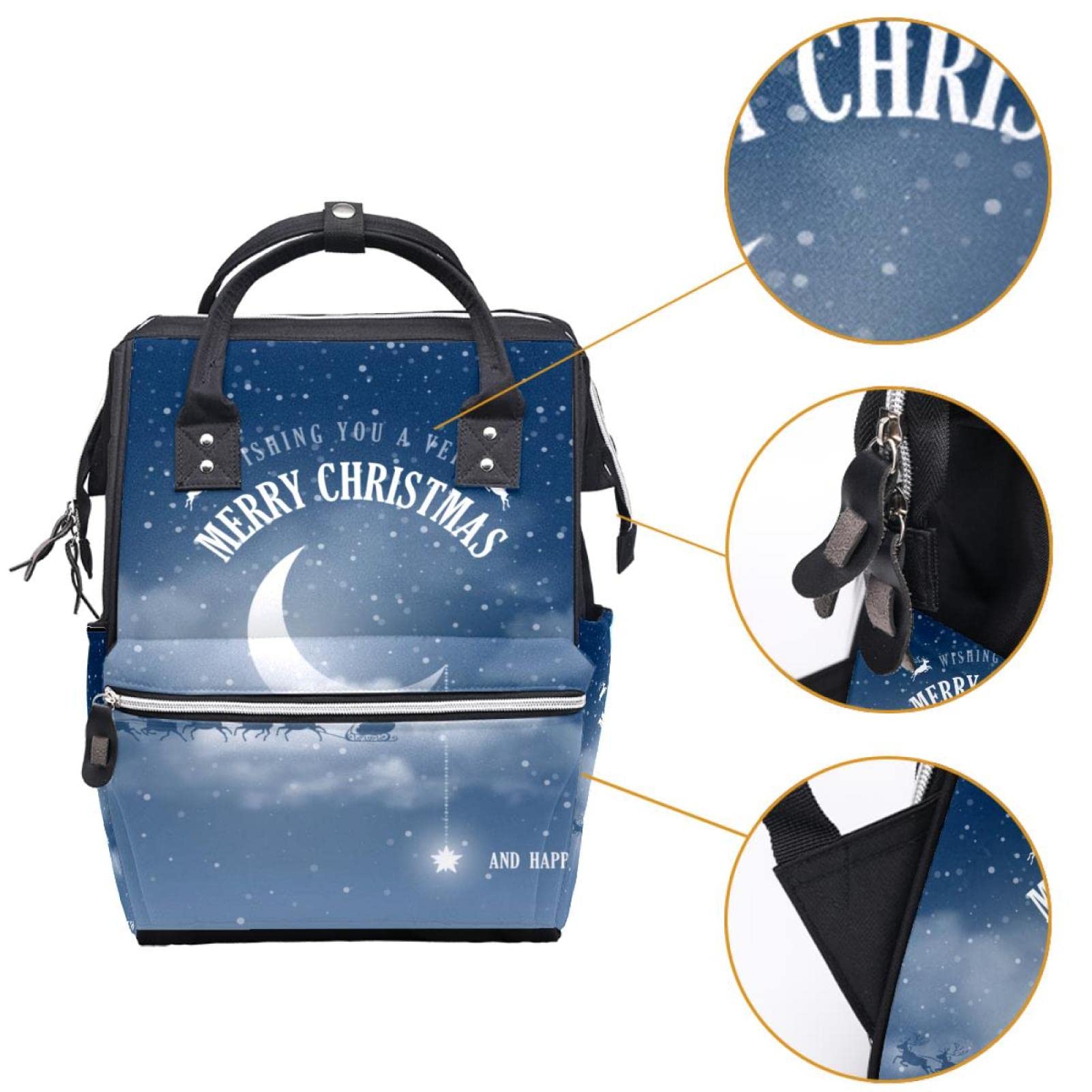 Santa Claus Flying in his Sleigh on Starry Sky Clouds Diaper Bag Backpack Baby Nappy Changing Bags Multi Function Large Capacity Travel Bag