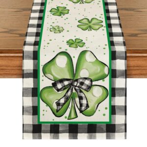 artoid mode buffalo plaid dots shamrocks st.patrick's day table runner, seasonal kitchen dining table runner for home party decor 13x72 inch