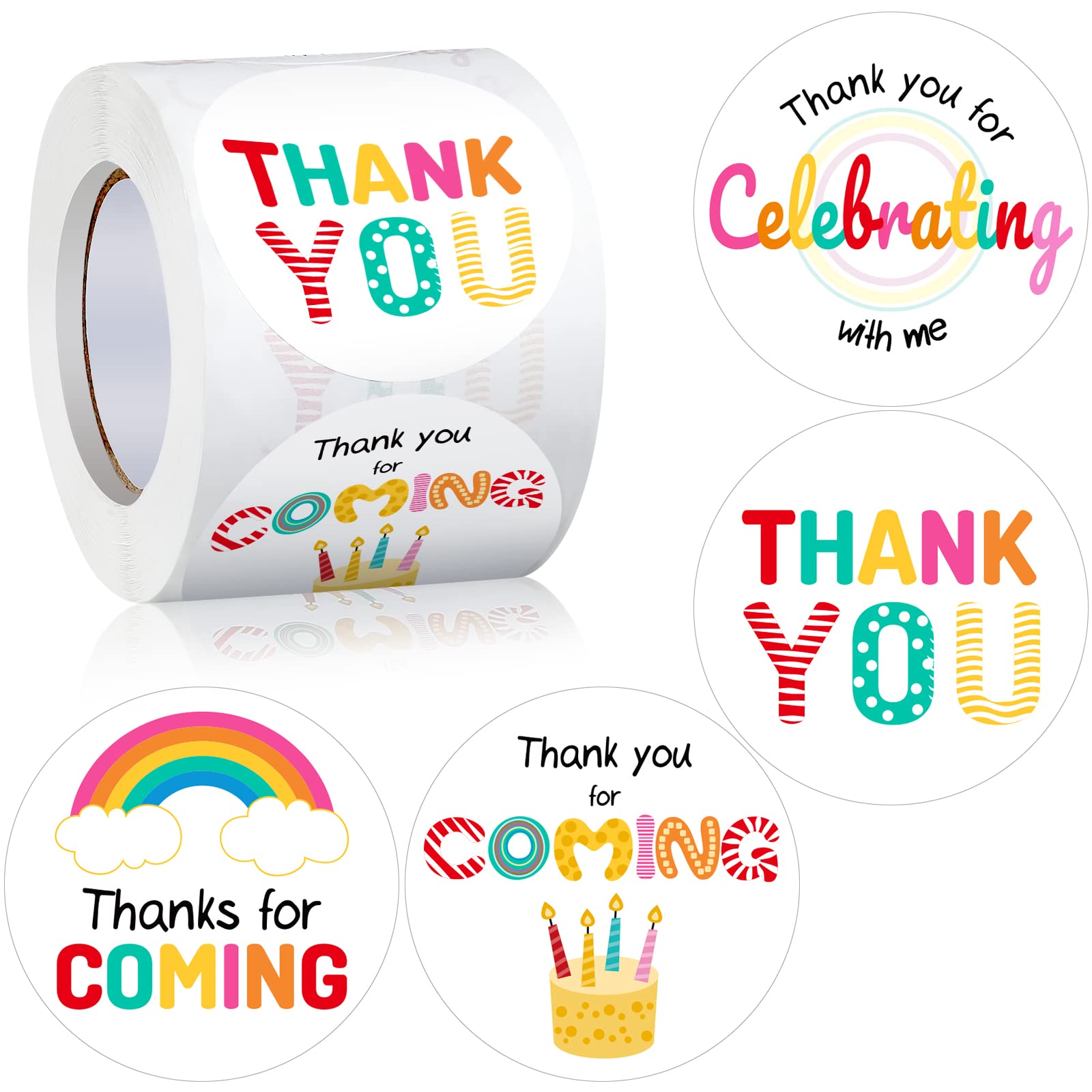 360 Pcs Thank You Labels Cute Art Stickers Rainbow Birthday Stickers Thank You for Coming Labels for Packaging Birthday Baby Shower Party