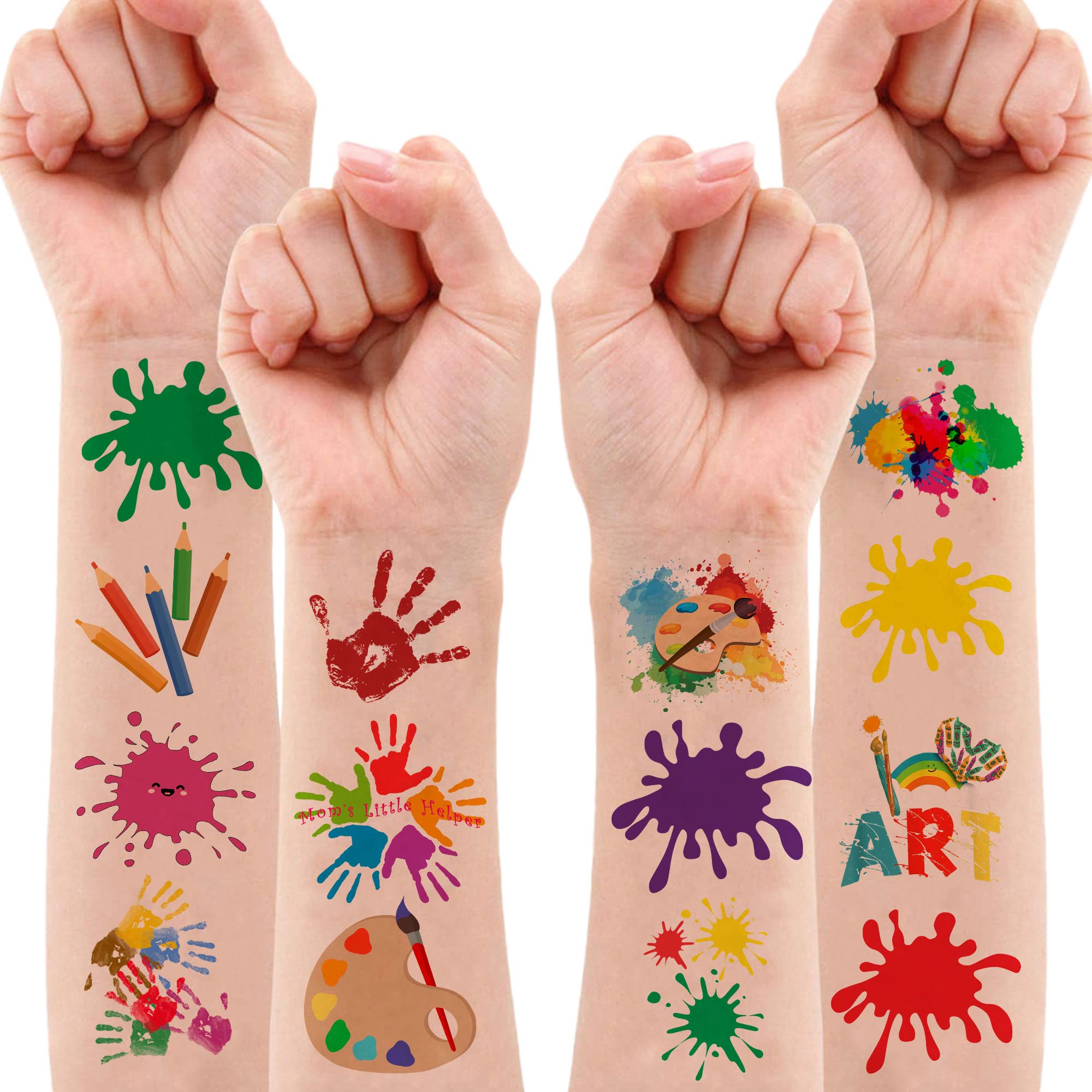 Art Temporary Tattoo Birthday Party Decorations Favors 8 Sheets (96PCS) Tattoos Stickers Cute Party Supplies Kids Girls Boys Gifts Classroom School Prizes Themed