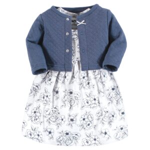 hudson baby baby girls' quilted cardigan and dress, blue toile, 5 toddler