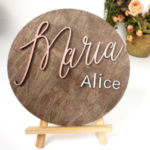 Personalized Wooden Wall Plaque, Custom Round Nursery Name Sign, 8" 12" 18" 20" 24" 30" 3D Wall Art for Children & Kids Rooms, Baby Shower, Wood Family Name Sign Home & Bedroom Decor