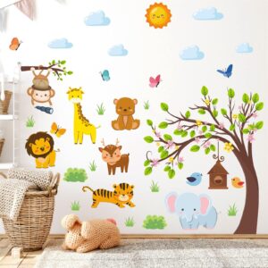 jungle animal wall decals cartoon tree animal wall stickers forest animal wall decals peel and stick elephant woodland animal wall decal for girl boy room kids baby room nursery playroom bedroom decor