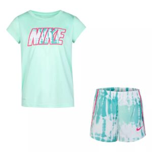 nike baby girls tee & sprinter short 2 piece set (g(16j273-e6d)/p, 24 months)