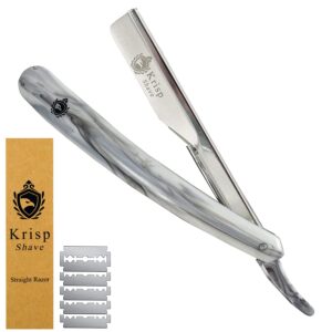 krisp beauty professional classic straight edge barber razor for close shaving - salon quality manual men's beard mustache wet cut throat shavette with 10 shaving blades