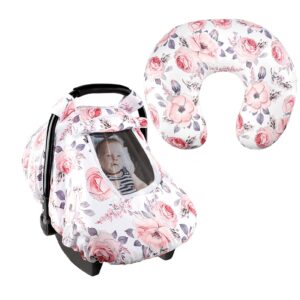 baby car seat cover and nursing pillow cover girls, winter car seat covers for babies, pink floral