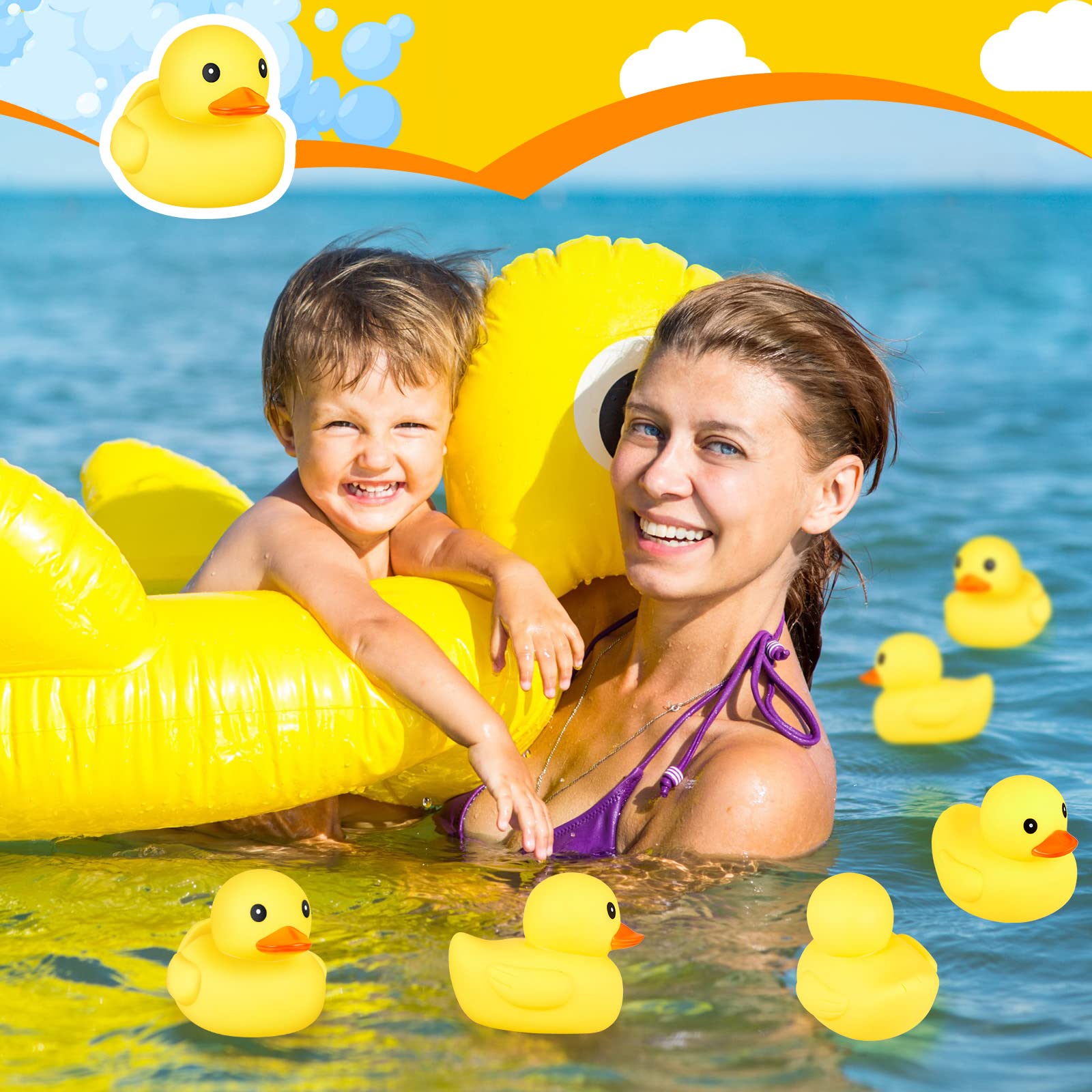 Deekin 10 Pcs 5 Inches Large Yellow Rubber Ducks Bulk Large Duck Bath Toy Squeak Rubber Duckie Bathtub Floating Bath Duck for Birthday Party Decoration Gift Swimming Pool