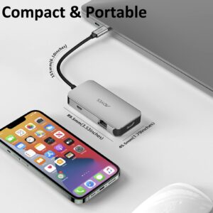 USB C Hub, USB C to HDMI 4K@60Hz Adapter, Aoyes 6-in-1 USB C Dongle, USB Hub with 1000M Ethernet, 100W Power Delivery, 3 USB 3.0 Ports, for MacBook Air, MacBook Pro, Surface Pro, XPS, iPad, and More.