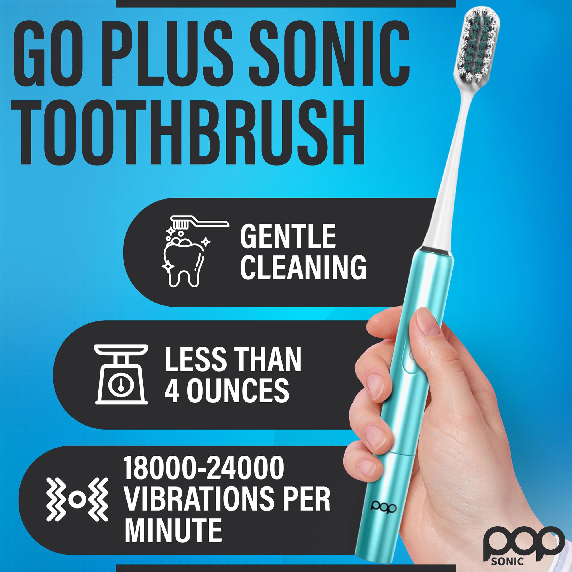 Go Plus Sonic Toothbrushes for Adults w/Electric Toothbrush Case (Teal) - Electric Toothbrush for Adults & Kids - Sonic Toothbrush w/ 2 Speeds - 18000-24000 Vibrations Per Minute