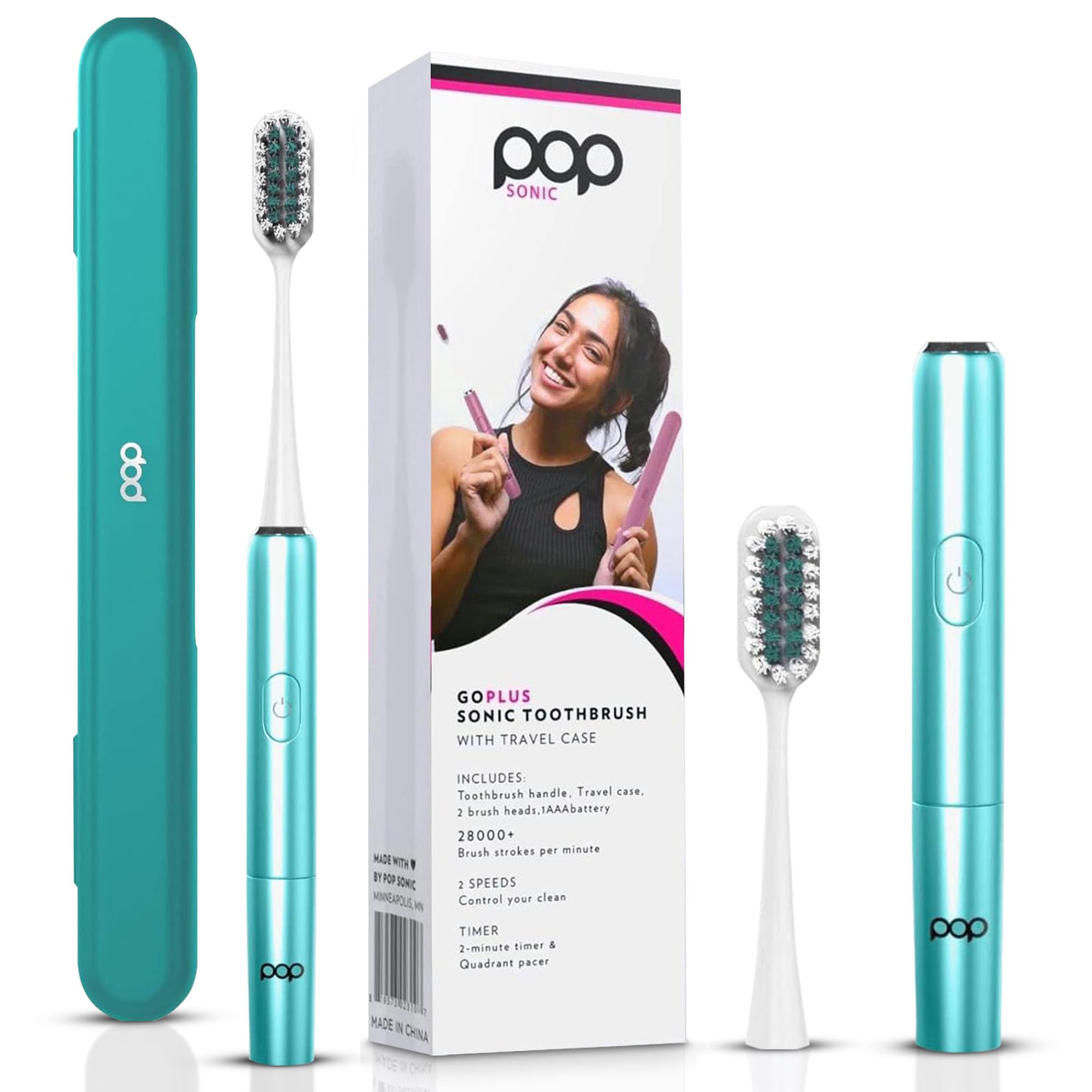 Go Plus Sonic Toothbrushes for Adults w/Electric Toothbrush Case (Teal) - Electric Toothbrush for Adults & Kids - Sonic Toothbrush w/ 2 Speeds - 18000-24000 Vibrations Per Minute