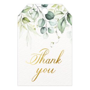 mobiusea creation thank you tags | gold foil | elegant greenery unique design |2 x 3.5 inch large size | 48pcs thank you tags for favors, wedding, party, birthday, bridal shower, favor tags.