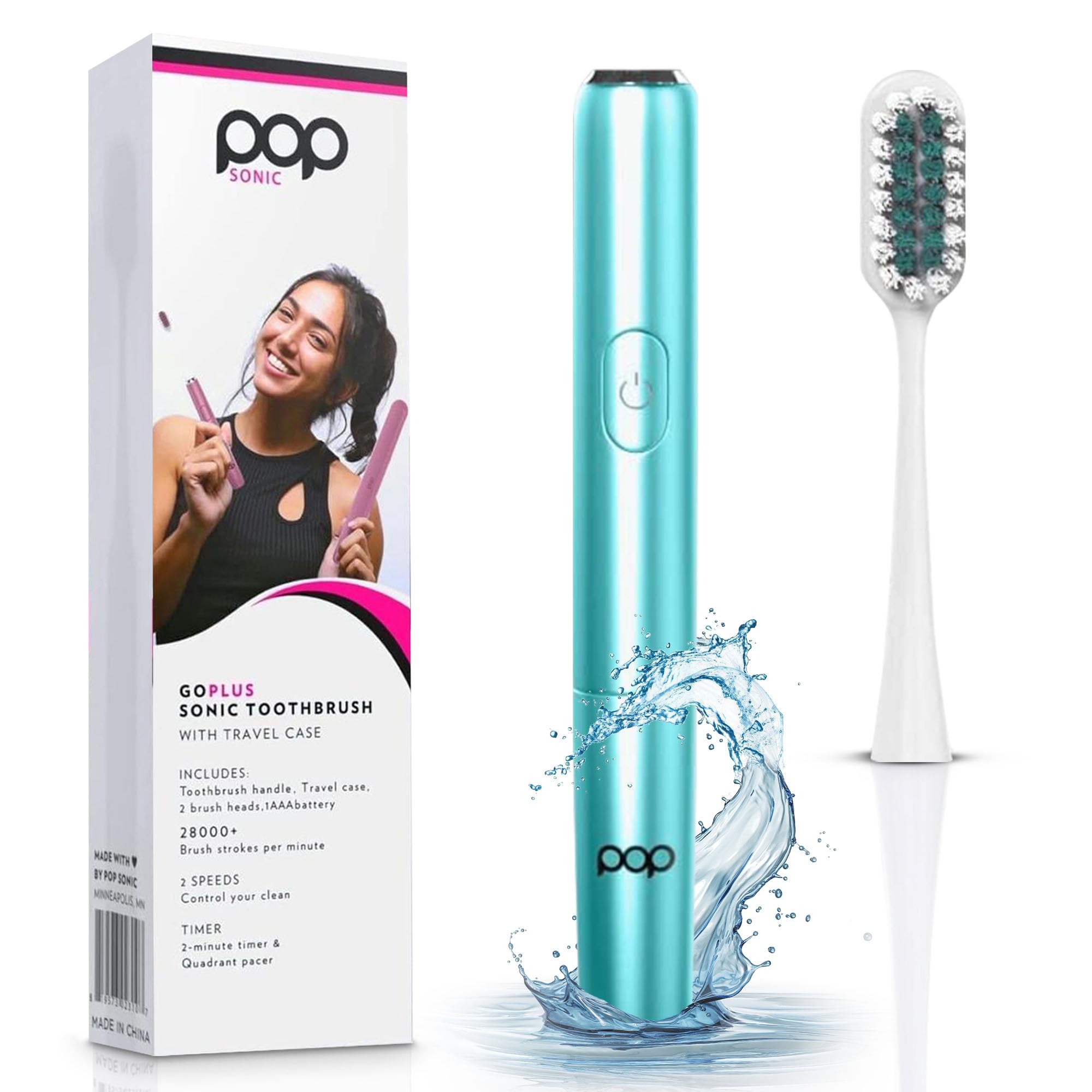 Go Plus Sonic Toothbrushes for Adults w/Electric Toothbrush Case (Teal) - Electric Toothbrush for Adults & Kids - Sonic Toothbrush w/ 2 Speeds - 18000-24000 Vibrations Per Minute