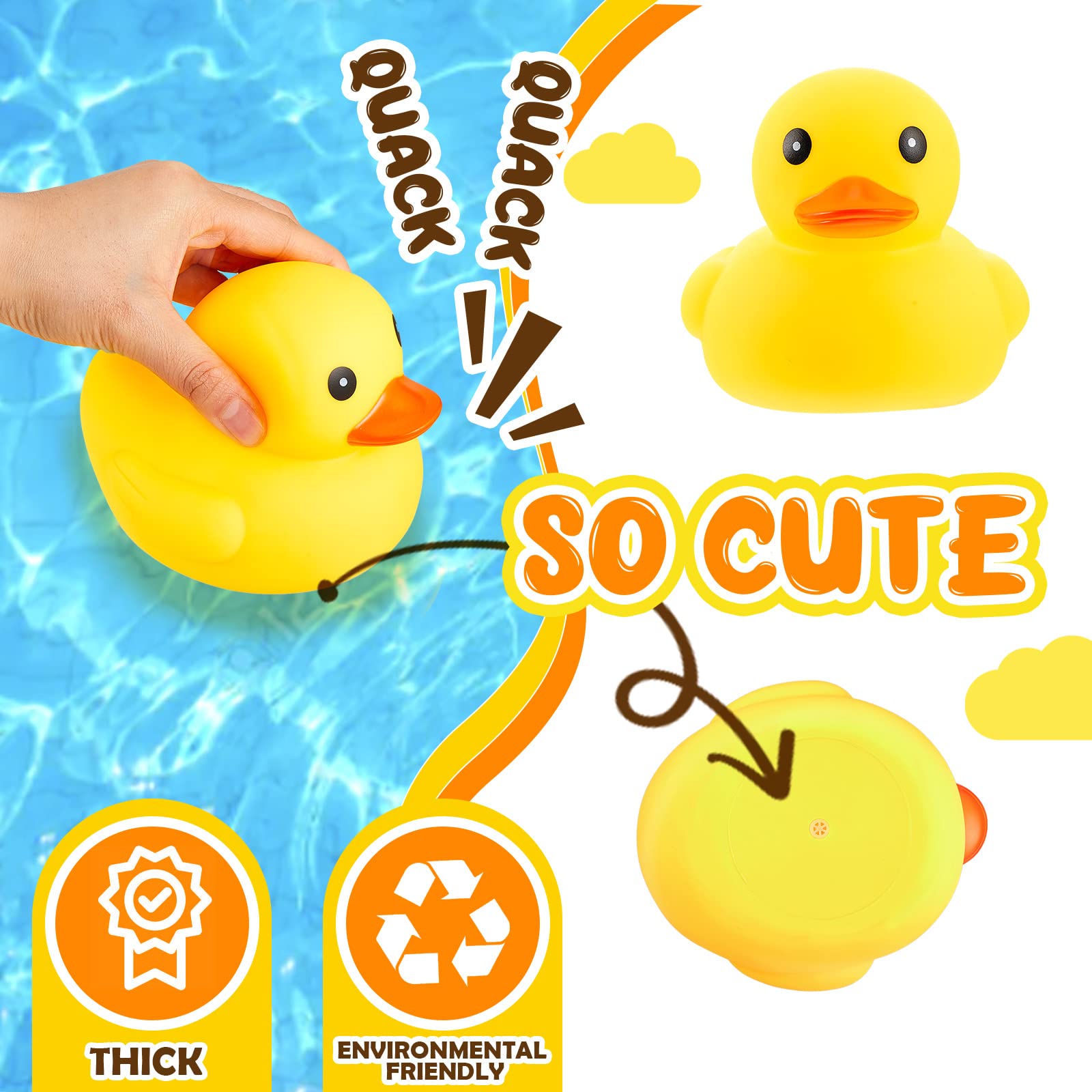 Deekin 10 Pcs 5 Inches Large Yellow Rubber Ducks Bulk Large Duck Bath Toy Squeak Rubber Duckie Bathtub Floating Bath Duck for Birthday Party Decoration Gift Swimming Pool