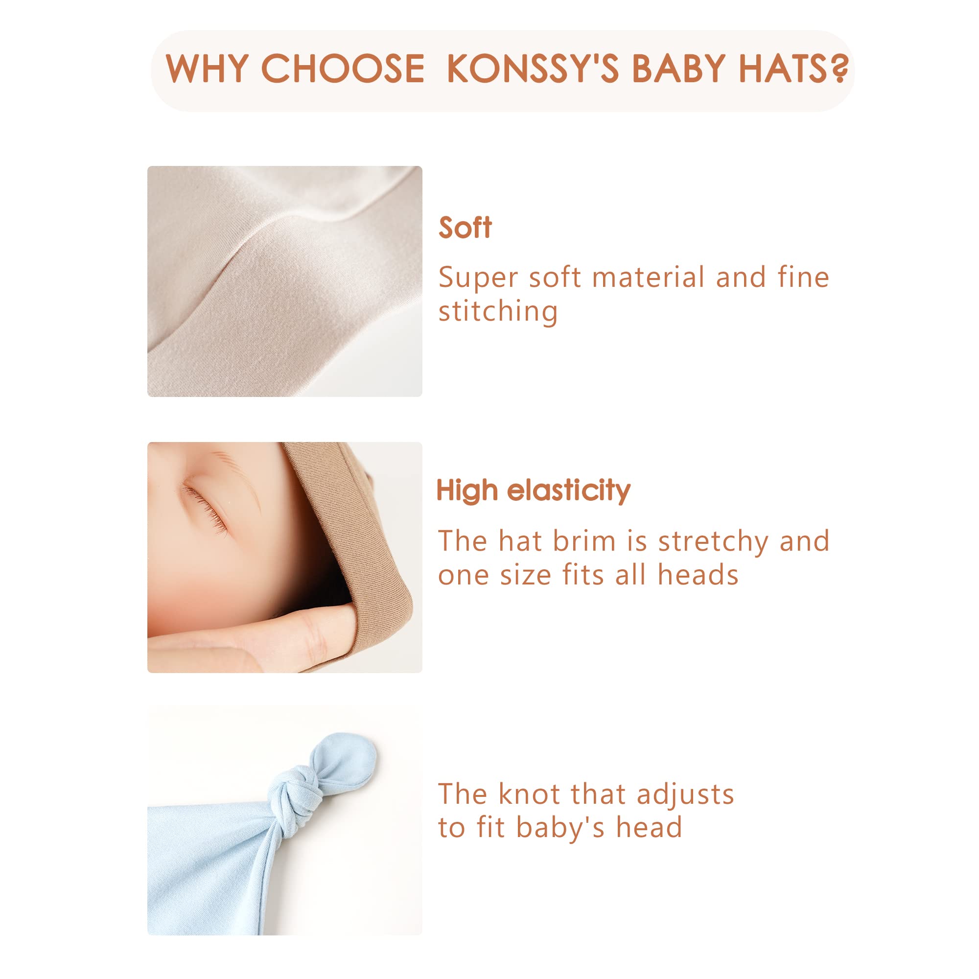 Konssy 8 Pack Baby Newborn Hats Set Knot Beanie Hats Soft for Infant Baby Girls Boys Caps 0-6 Months