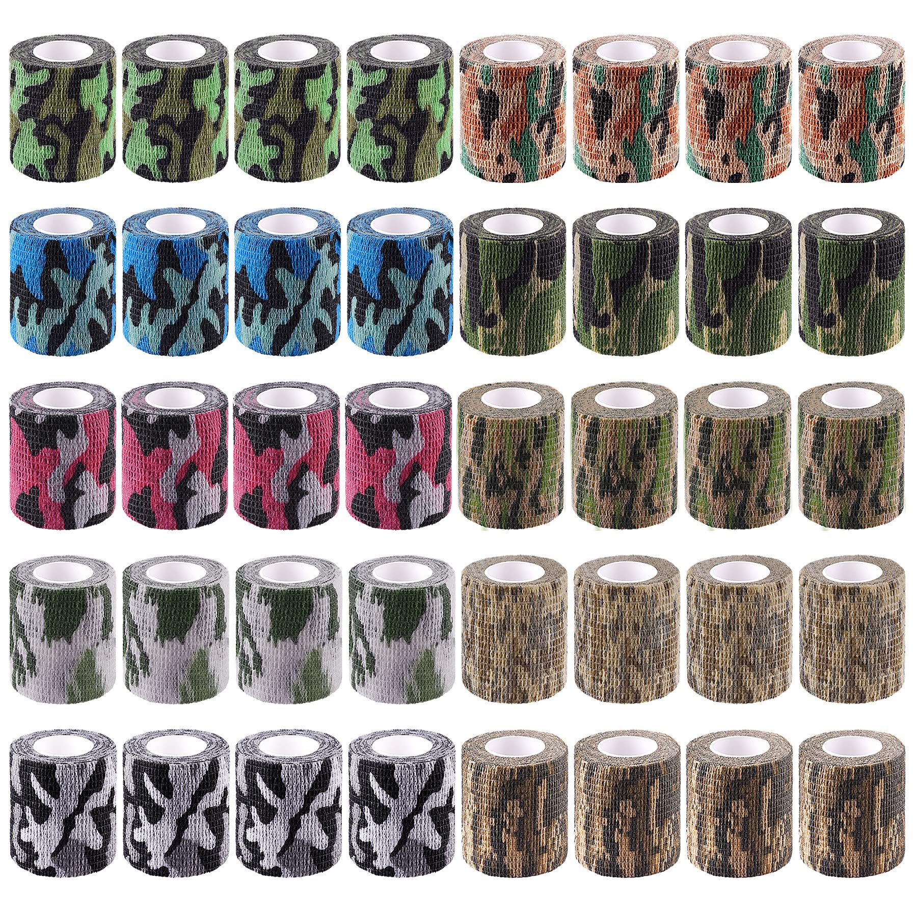 BQTQ 40 Rolls Self Adhesive Bandage Wrap 2 Inch Self Adherent Wrap Stretch Bandage Self Stick Bandage Athletic Wrap Tape Wound Wrap Bandgae for Wrist Ankle Swelling Sprains (Camo Color)