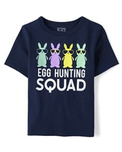 the children's place baby toddler boys short sleeve graphic t-shirt, blue family egg hunt, 3t