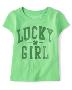 the children's place,and toddler girls short sleeve graphic t-shirt,baby-girls,lucky girl,5t