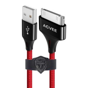 agvee 2 pack 6ft for old iphone 4s charging cable, mfi certified 30 pin braided heavy duty fast durable charger cord, compatible with iphone 4/4s ipad 1/2/3 ipod classic nano touch, red