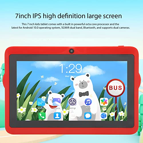 Kids Tablet, Android10 100‑240V Dual Camera 5G WiFi Dual Band Toddler Tablet with Home Stand (US Plug)