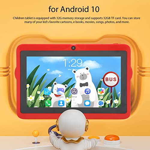 Kids Tablet, Android10 100‑240V Dual Camera 5G WiFi Dual Band Toddler Tablet with Home Stand (US Plug)