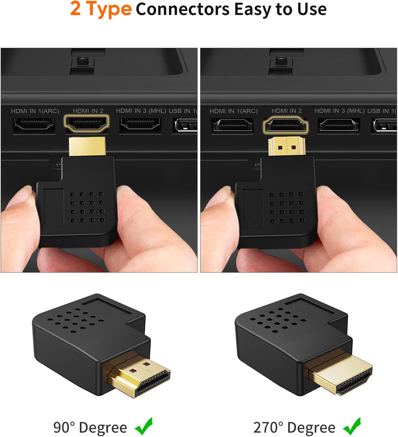 CableCreation Mini HDMI to HDMI Cable 6FT + HDMI Adapter Male to Female 2Pack 90 and 270 Degree Converter