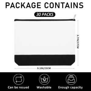 Inbagi 30 Pieces Canvas Makeup Bags Bulk Black and White Cosmetics Bag with Zipper Blank DIY Cosmetic Pouch Multipurpose Canvas Travel Toiletry Bag for Travel Pen Pencil Cosmetic Storage