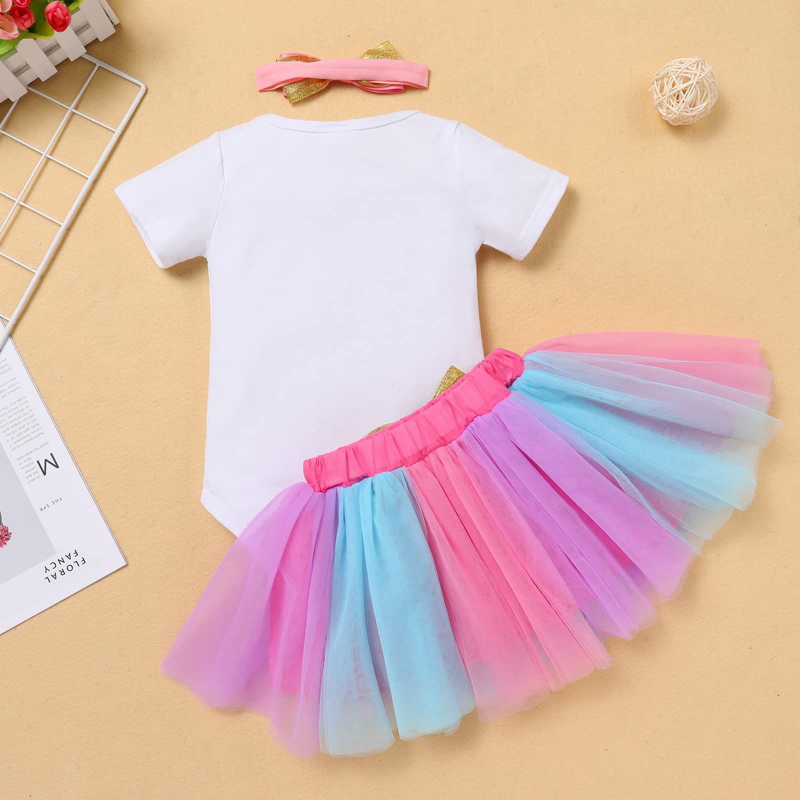 Pink Dinosaur Party Supplies 1ST Birthday Boho Rainbow Tutu Outfit for Baby Girl Wild One Year Old Party Cake Smash Photo Shooting Props Spring Easter Dress Headband Clothes Set Rose Gold 12 Months