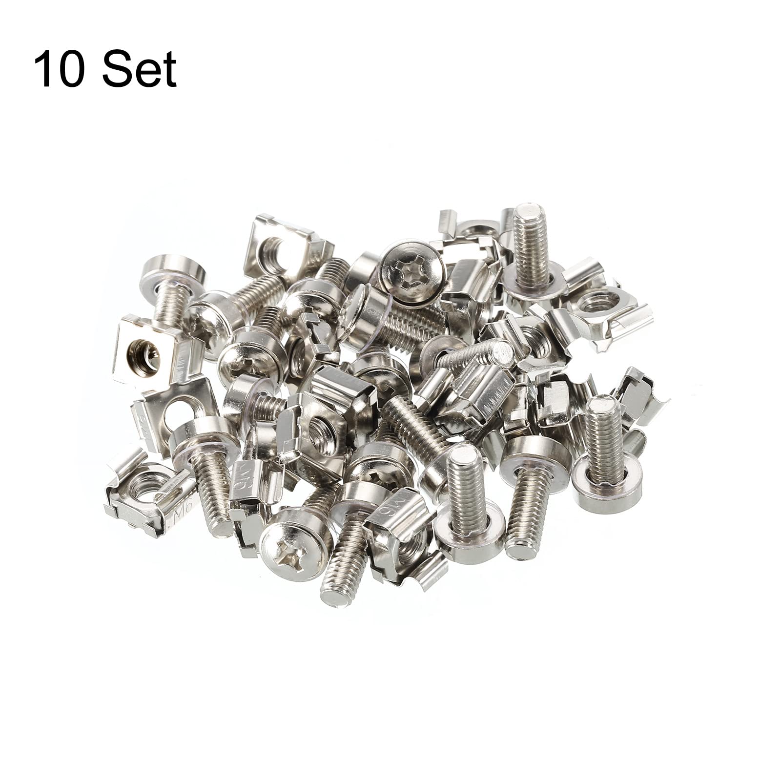 PATIKIL Rack Mount Cage Nuts M6x15mm Mounting Screws Iron Nickel Plated for Server Rack Cabinets with Washers, Silver Tone 10 Sets