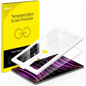 jetech one touch screen protector for ipad pro 12.9-inch (2022/2021/2020/2018 model, 6th/5th/4th/3rd generation), tempered glass film with auto-alignment frame, hd clear