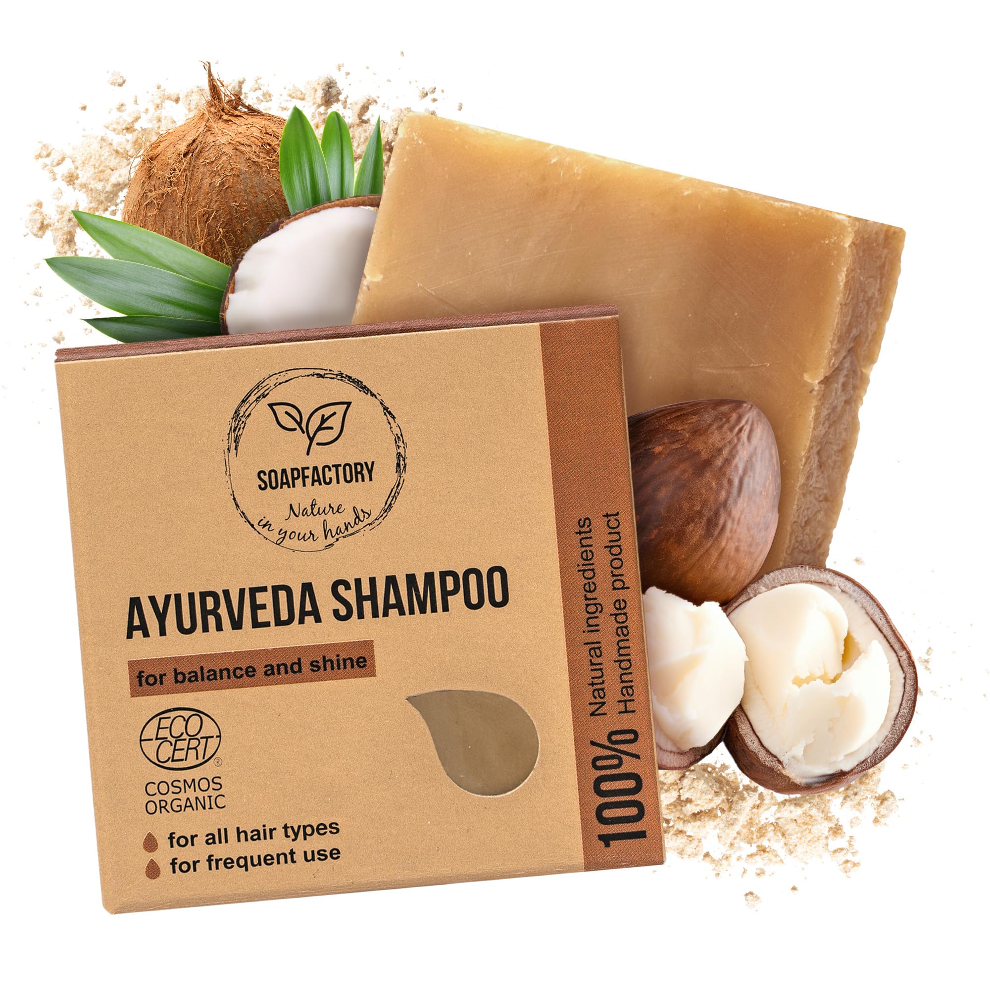 SoapFactory Ayurveda Solid Shampoo Bar with Castor Oil for Hair Growth, Ayurvedic Organic Hair Soap for Men and Women, 100% Natural, Vegan, 3 ounce