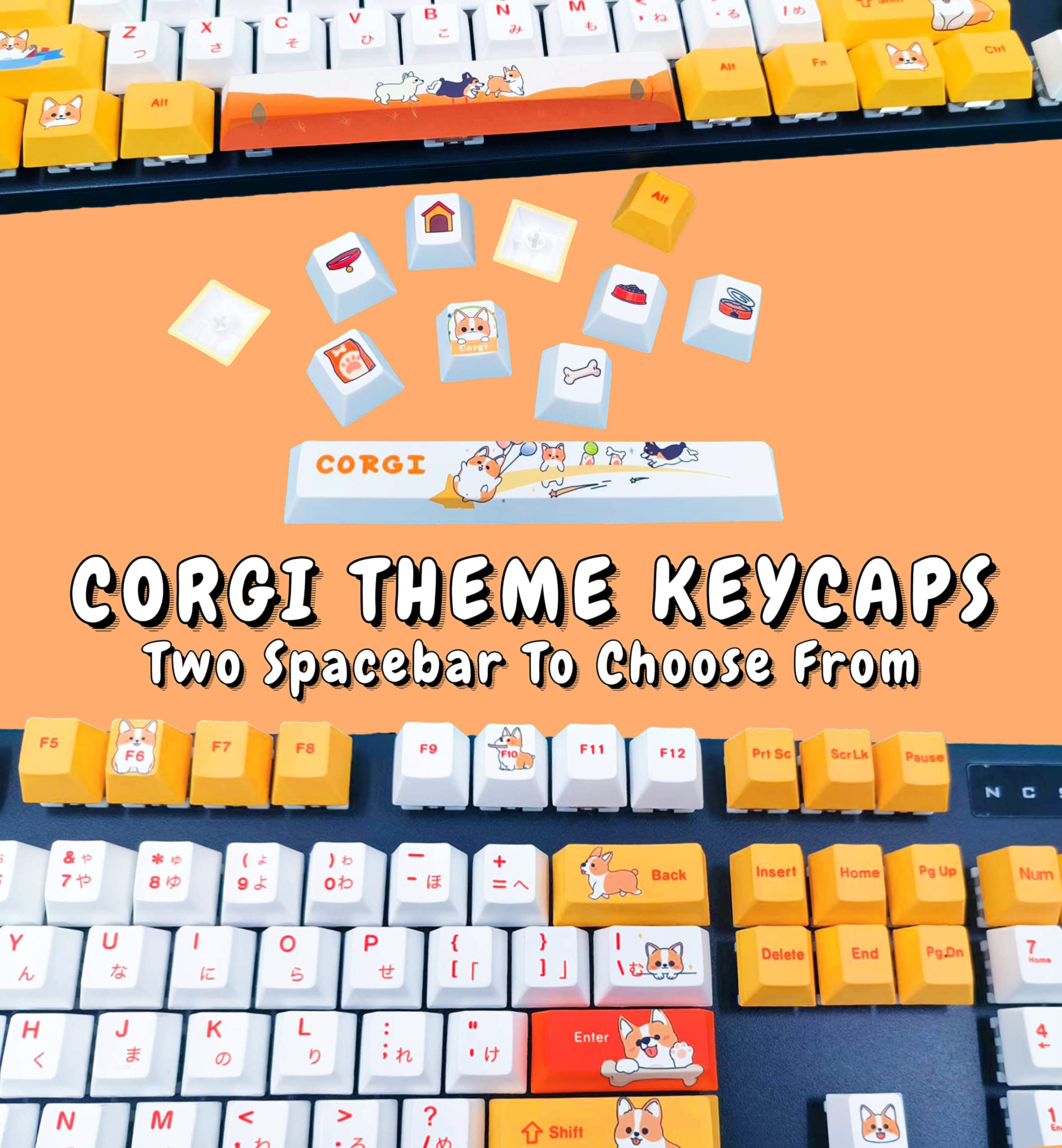 POPKEEY Corgi Dog Japanese Keycaps for Cherry MX Switches Cute Pets Mechanical Gaming Keyboard, PBT Key Caps Set（Japanese Version）