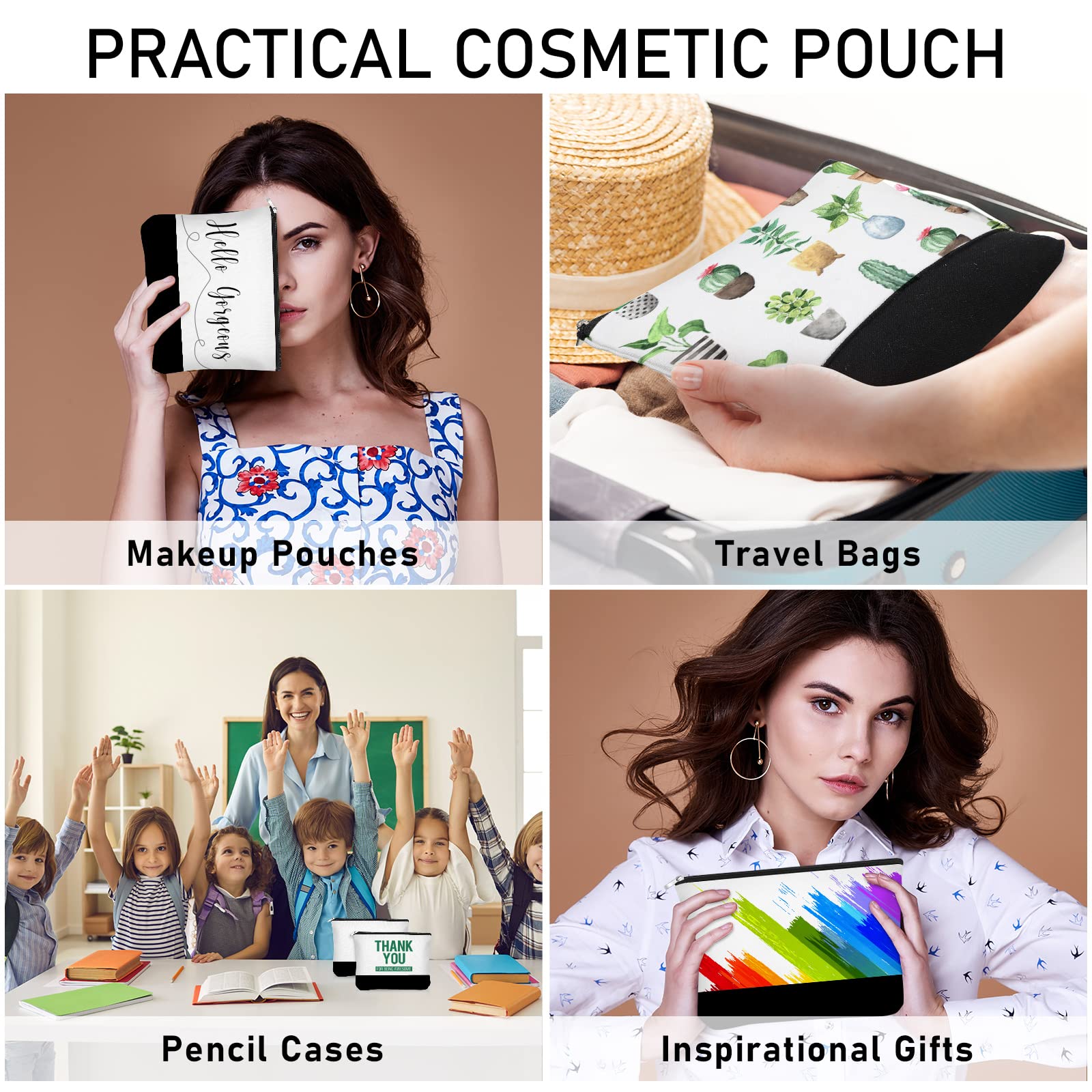 Inbagi 30 Pieces Canvas Makeup Bags Bulk Black and White Cosmetics Bag with Zipper Blank DIY Cosmetic Pouch Multipurpose Canvas Travel Toiletry Bag for Travel Pen Pencil Cosmetic Storage