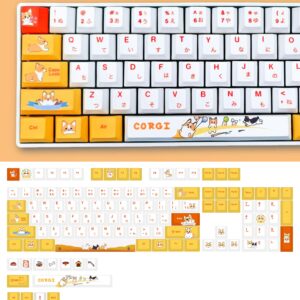 POPKEEY Corgi Dog Japanese Keycaps for Cherry MX Switches Cute Pets Mechanical Gaming Keyboard, PBT Key Caps Set（Japanese Version）