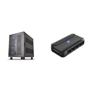 thermaltake core w200 dual system computer case and commander fp 10 port pwm fan hub bundle