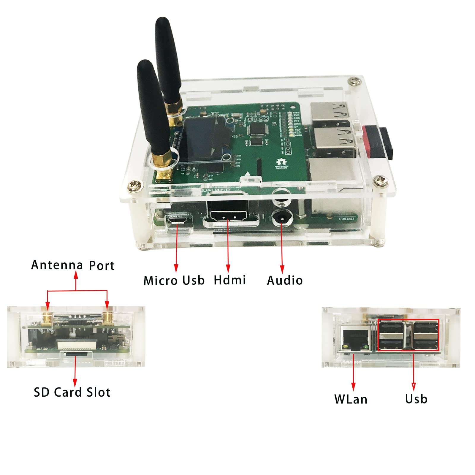 2024 Upgraded Duplex DMR Hotspot WLAN Ethernet Port Assembled Radio Station WiFi Digital Voice Modem Support DMR Dstar YSF P25 Fusion Antenna Raspbery P Model 2B Two Colors OLED 2 TimeSlots