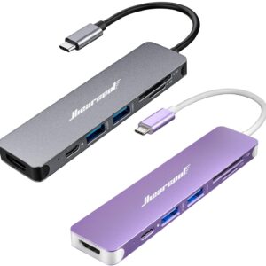 Hiearcool 7IN1 USB C Adapter, USB C Hub-(Grey and Purple)