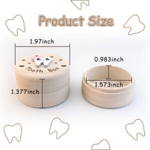 Azbuk Tooth Box for Girls, Heart Carved Wooden Box with 3D Tooth, Stores Lost Teeth for Kids, Easy to Carry, Souvenir Dropped Tooth Keepsake Storage Box Gift for Little Girl（P-bowtie-T）