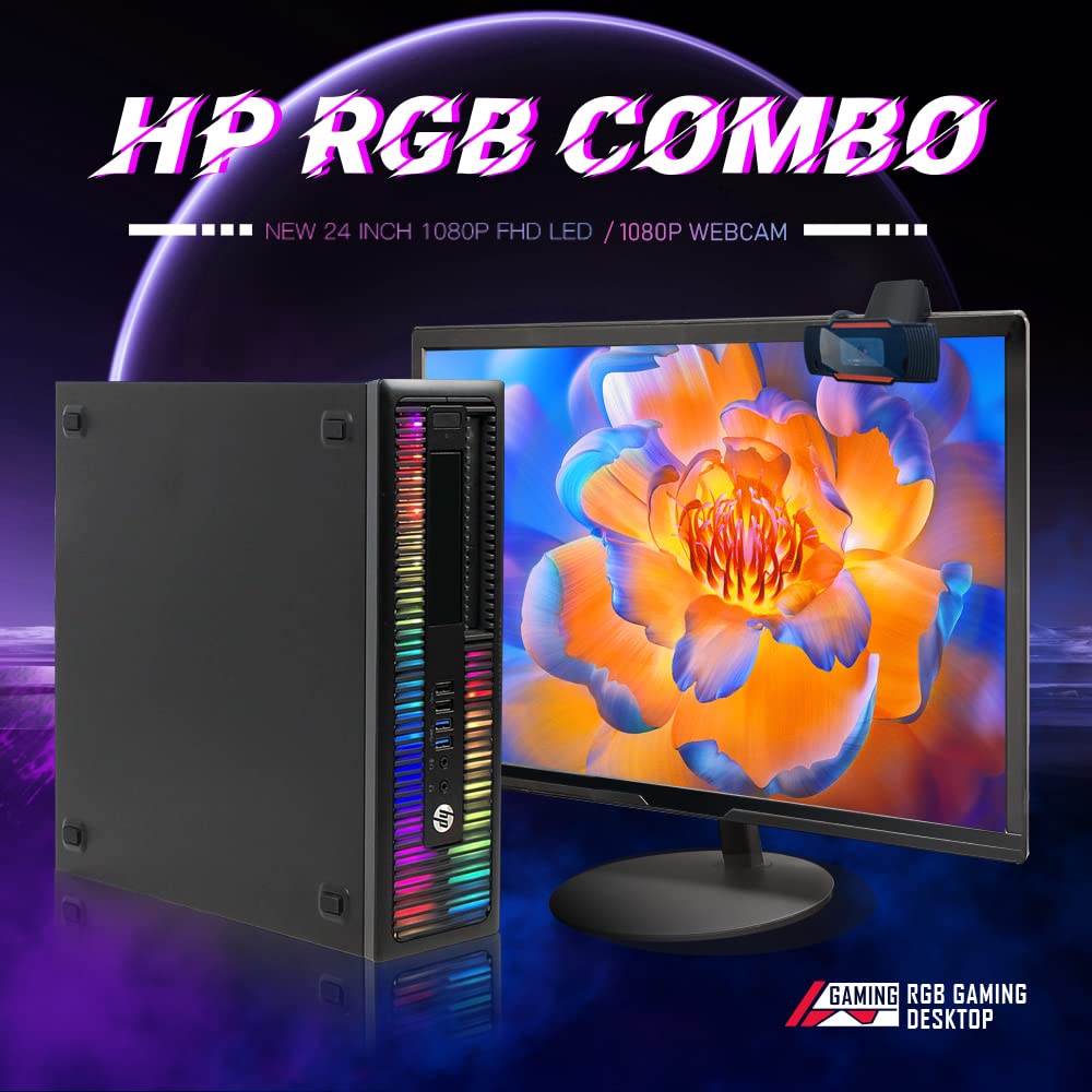 HP RGB Gaming Desktop Combo I5 6500 up to 3.6GHz,16G,128G SSD+3T,GeForce GT 730 2G GDDR5,New 24" 1080P LED,WiFi,BT 5.0,RGB BT SoundBar,RGB Keyboard&Mouse&Mouse Pad,Webcam 1080P,W10P64(Renewed)