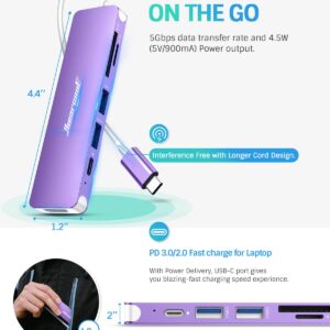 Hiearcool 7IN1 USB C Adapter, USB C Hub-(Grey and Purple)