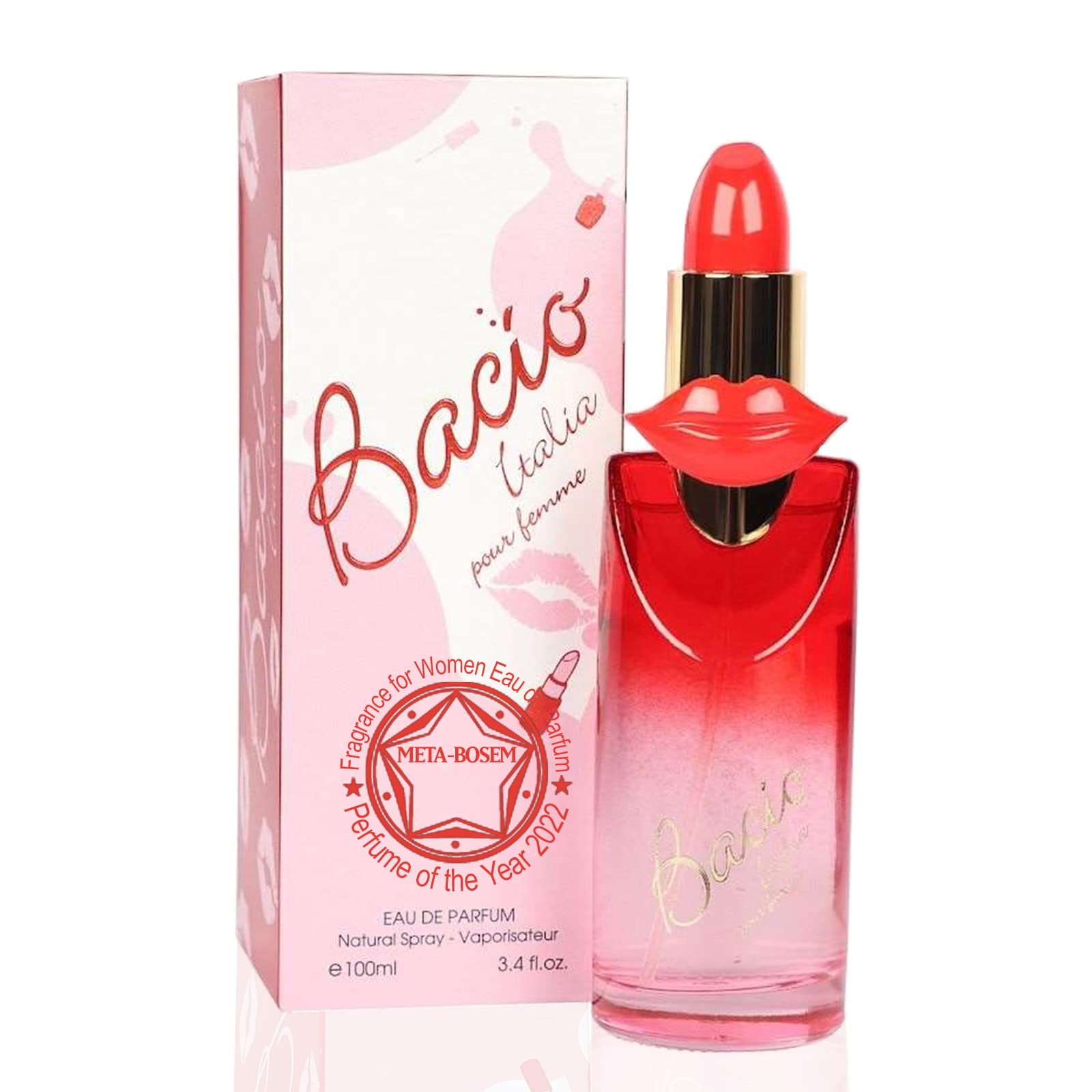 META-BOSEM Bacio Italia Pour Femme, Women Perfume Eau de Parfum Natural Spray- Spicy Oriental Fragrance - Jasmine Notes - Great Holiday Gift - for All Day Use - a Classic Bottle, 3.4 Fluid Ounce/100Ml