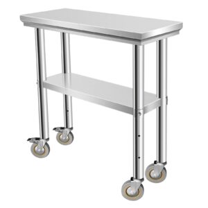 hasopy stainless steel table for prep & work 30 x 12 inches with caster wheels, nsf commercial heavy duty table with undershelf and galvanized legs for garage restaurant home and hotel