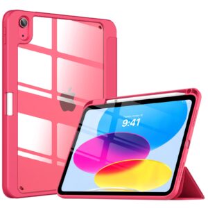 timovo case for ipad 10th generation with pencil holder ipad 10.9 inch case 2022, ipad case 10th generation hybrid slim tri-fold stand protective cover with clear back for ipad 10, watermelon pink